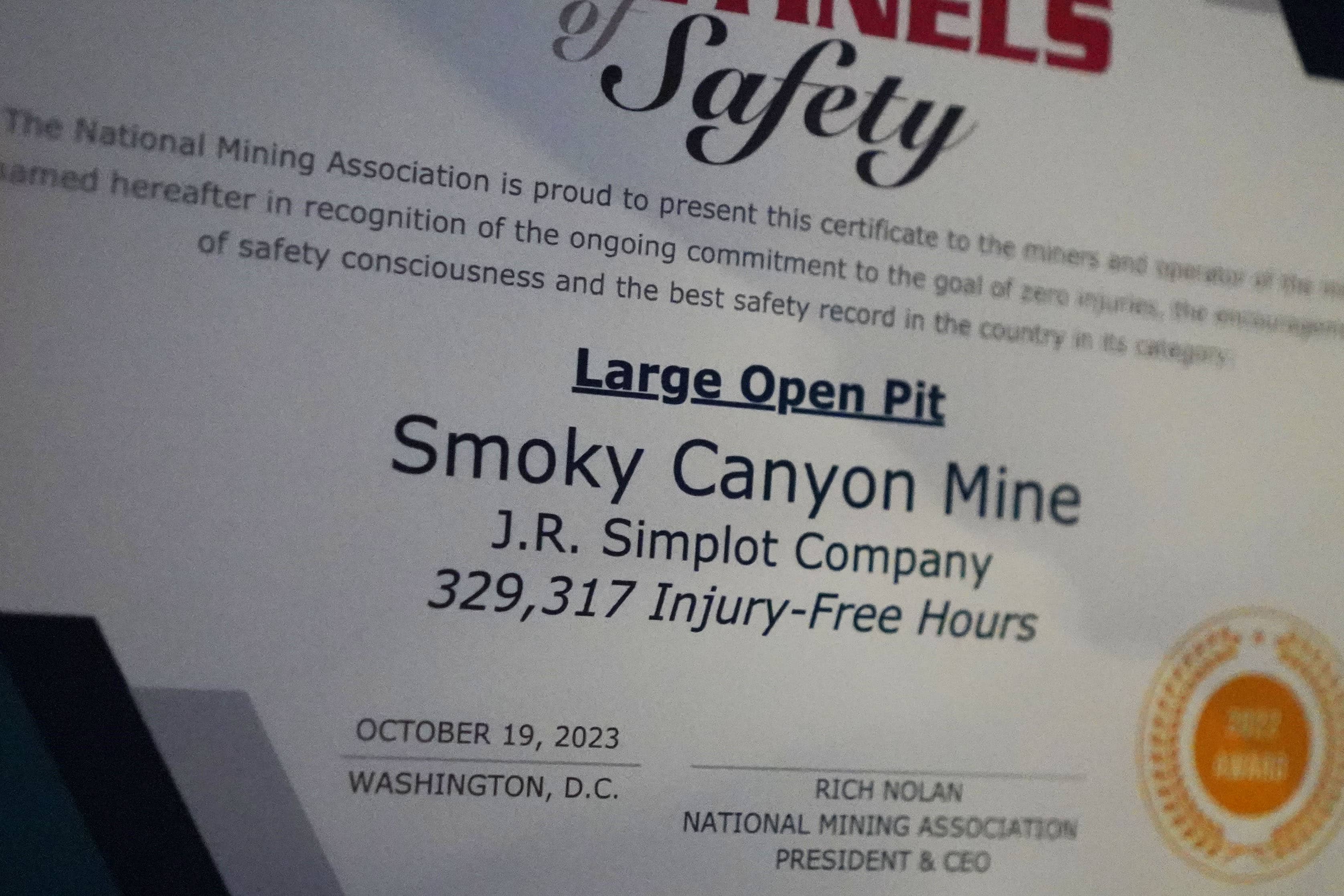 Sentinels of Safety Smoky Canyon Mine Honored with Prestigious National ...